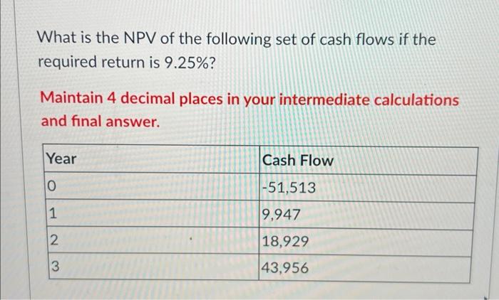 Solved What is the NPV of the following set of cash flows if | Chegg.com