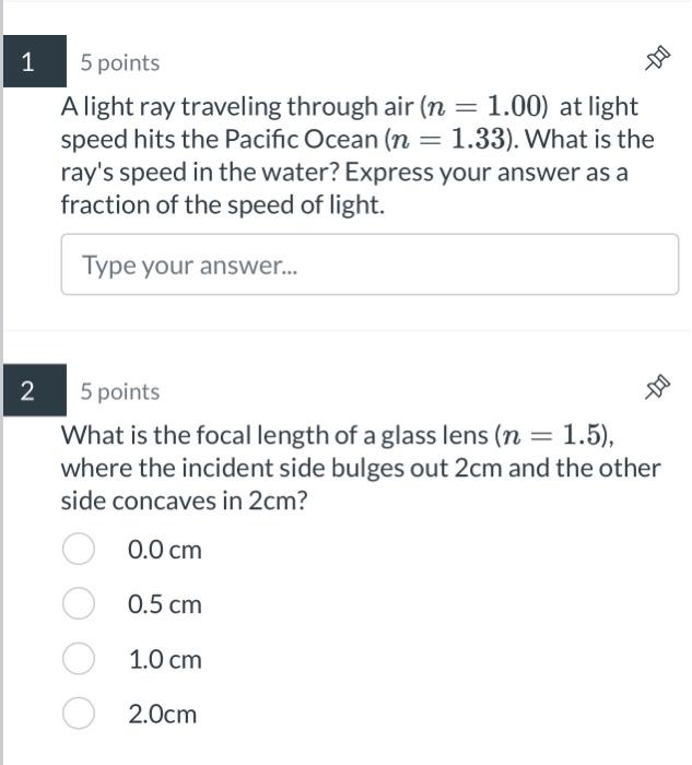 Solved A light ray traveling through air (n=1.00) at light | Chegg.com