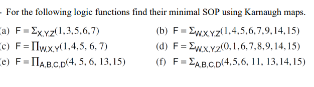 Solved For the following logic functions find their minimal | Chegg.com