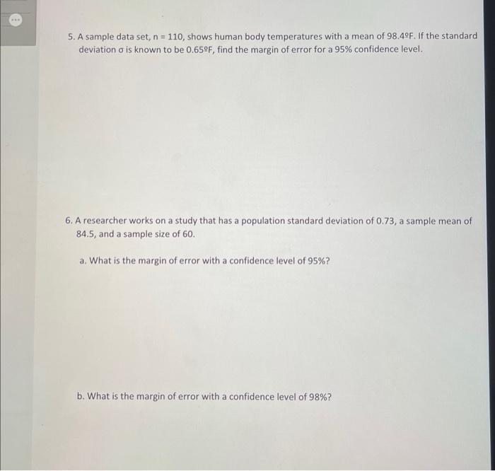 Solved 5. A sample data set, n=110, shows human body | Chegg.com