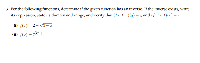 Solved For the following functions, determine if the given | Chegg.com