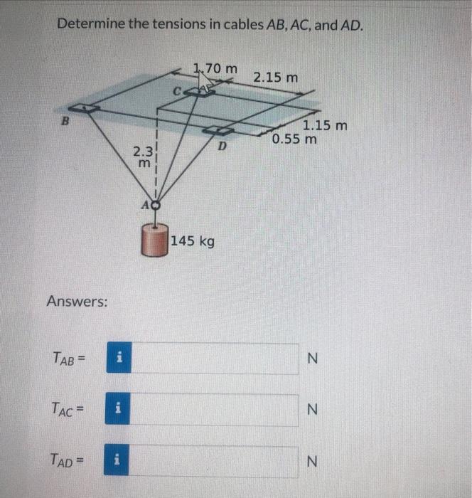 Solved Determine the tensions in cables AB,AC, and AD. | Chegg.com