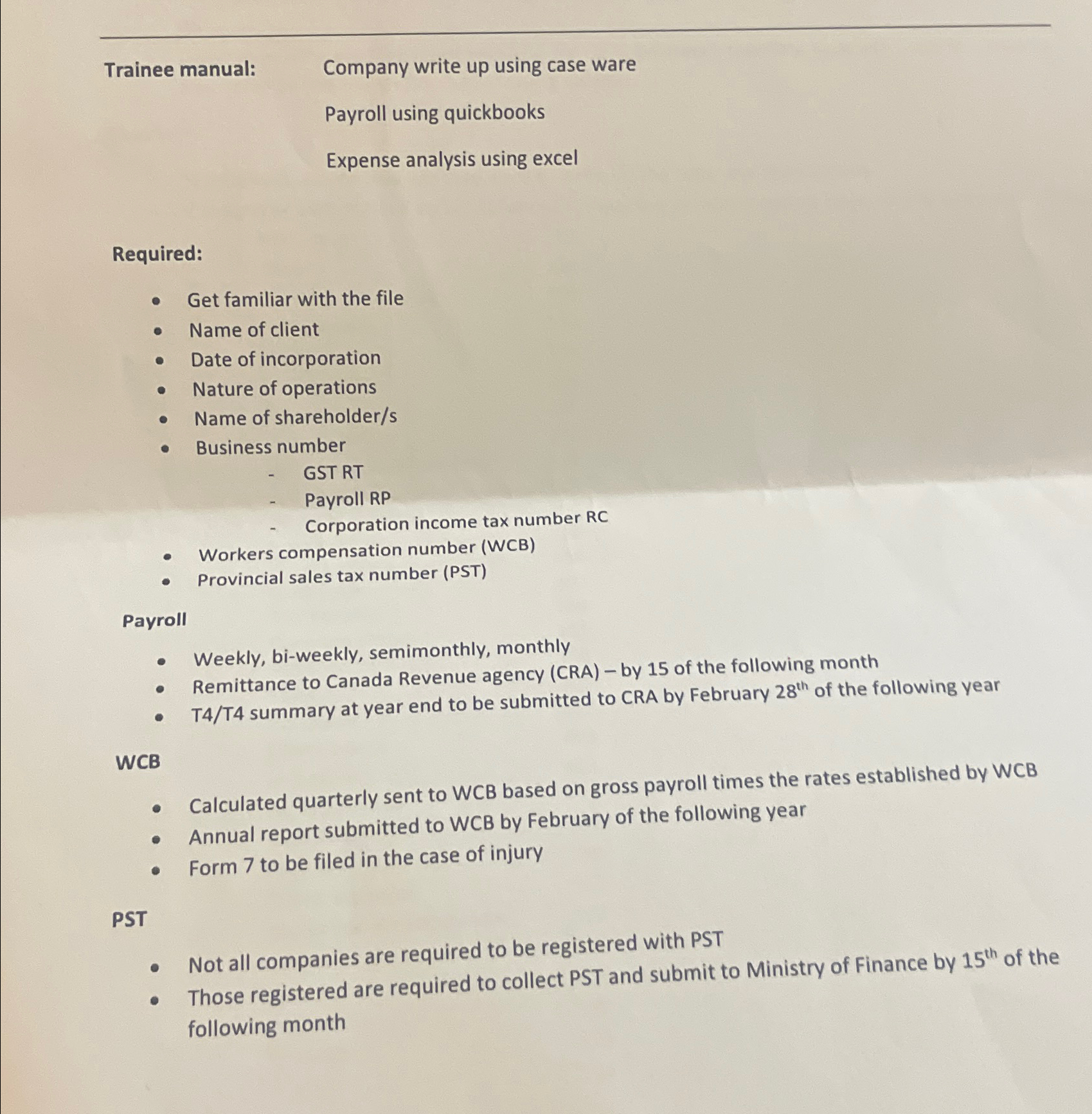 Solved Trainee manual:Company write up using case | Chegg.com