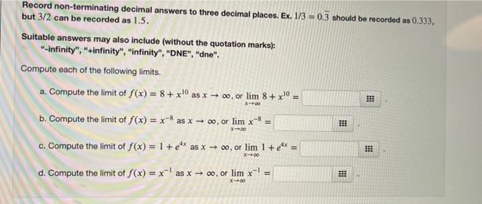 Solved Record non-terminating decimal answers to three | Chegg.com