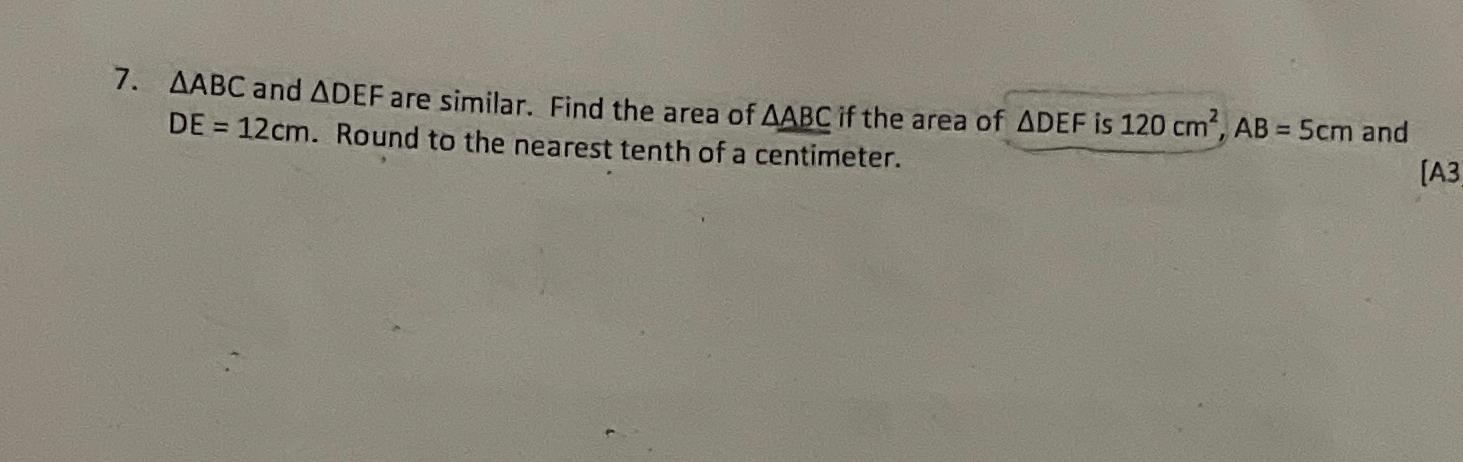 Solved //ABC and //DEF are similar. Find the area of //ABC | Chegg.com