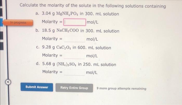 Solved Calculate the molarity of the solute in the following | Chegg.com