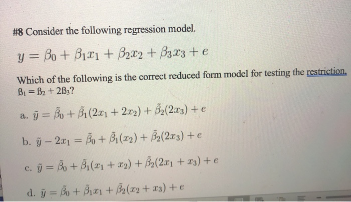 Solved #8 Consider the following regression model. y = Bo + | Chegg.com