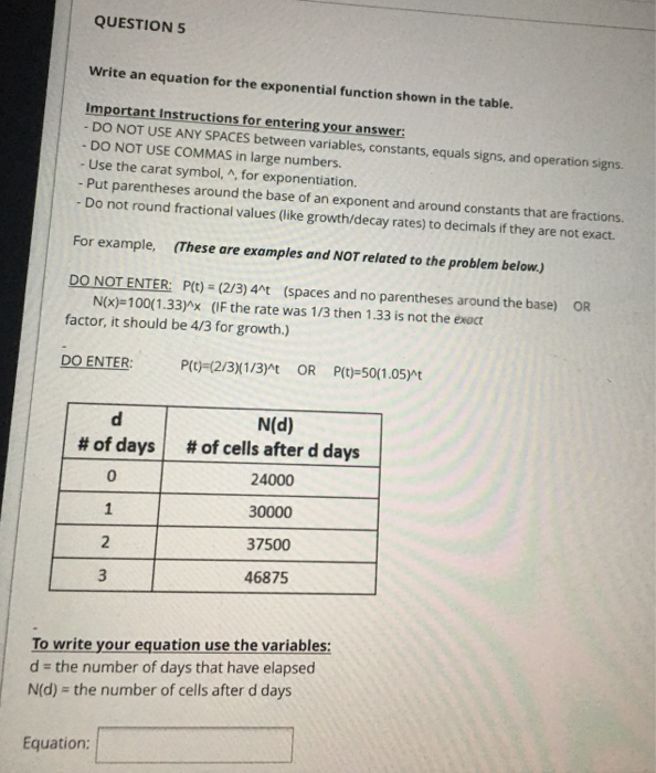 Solved QUESTION 5 Write an equation for the exponential | Chegg.com