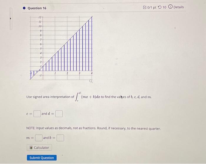Solved Question 16 0/1 pt 10 Use signed area interpretation | Chegg.com