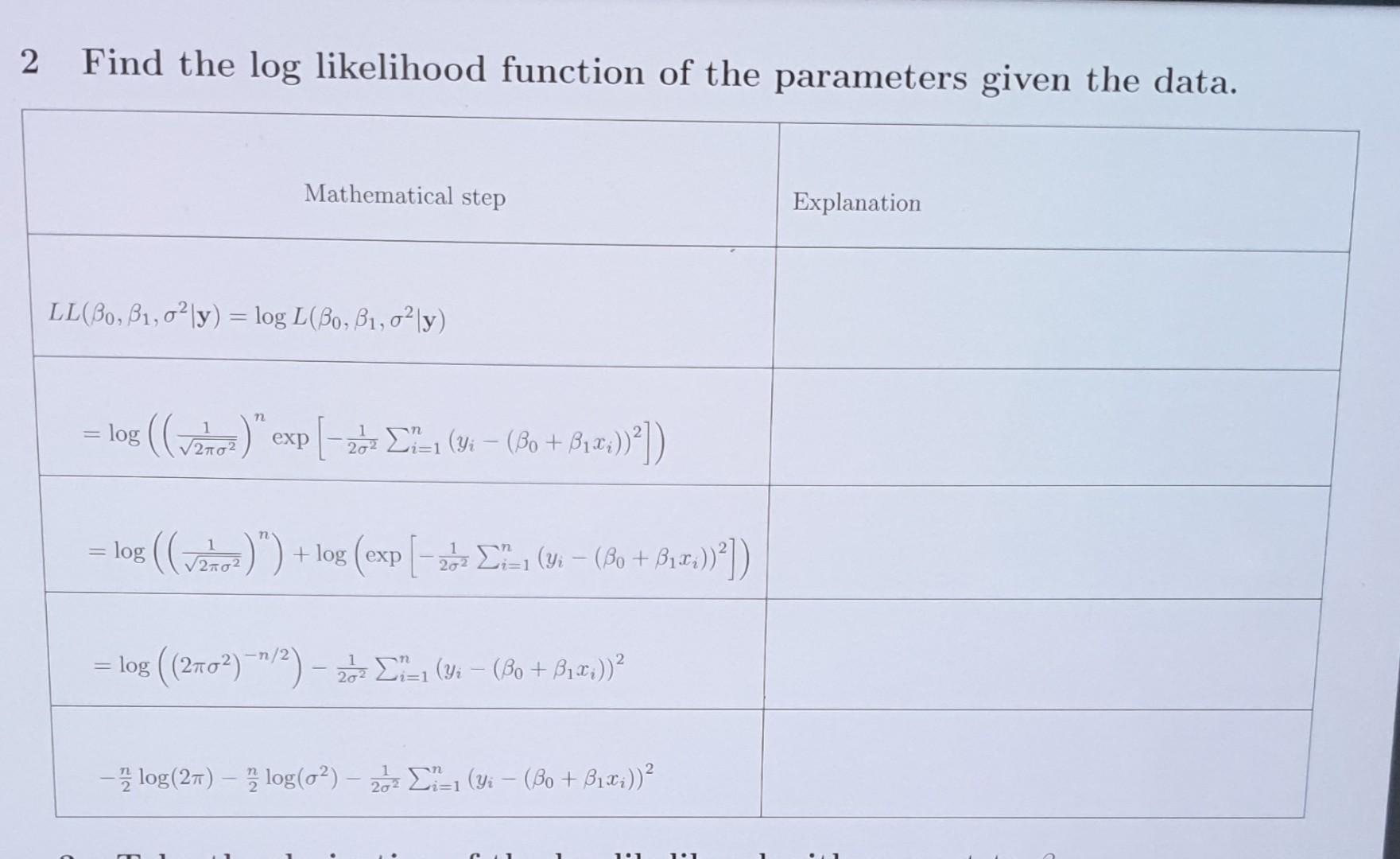 Solved 2 Find the log likelihood function of the parameters | Chegg.com