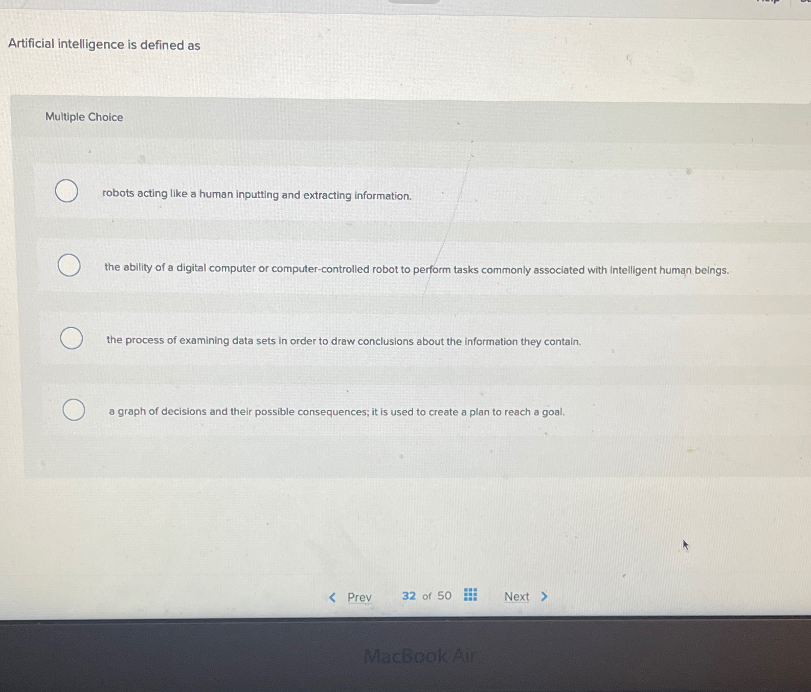 Solved Artificial intelligence is defined asMultiple | Chegg.com