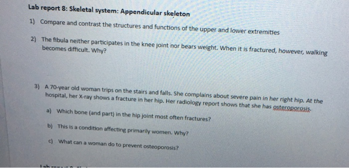 Solved Lab report 8: Skeletal system: Appendicular skeleton | Chegg.com