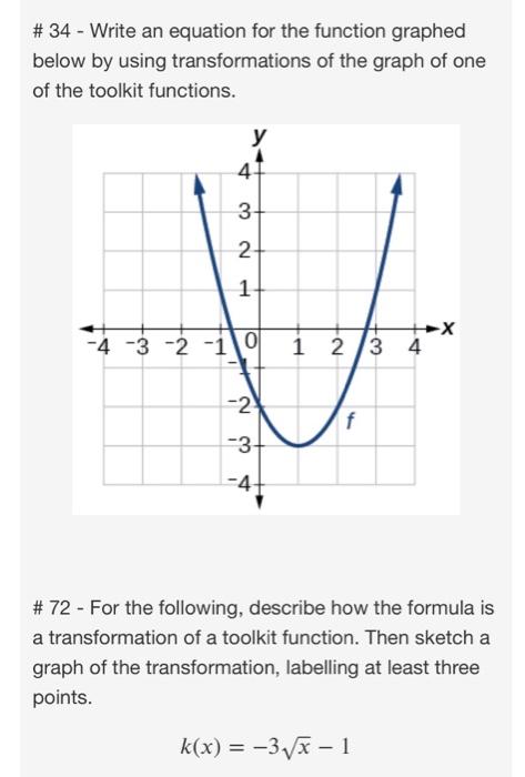 Solved # 34 - Write an equation for the function graphed | Chegg.com