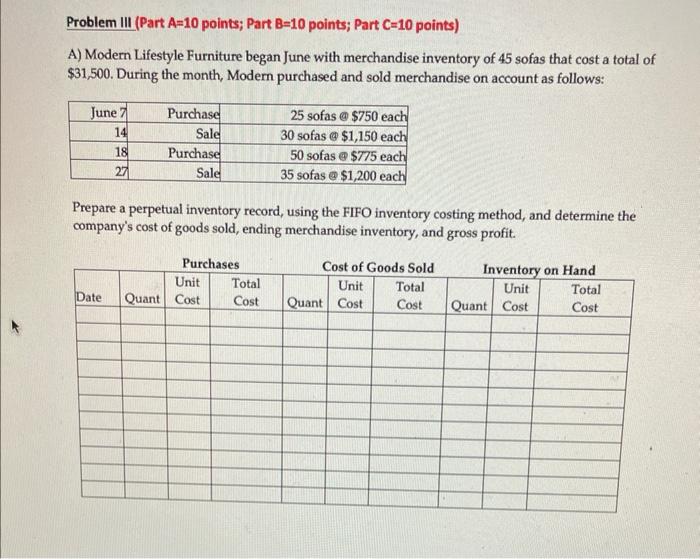 Solved Problem III (Part A=10 points; Part B=10 points; Part | Chegg.com
