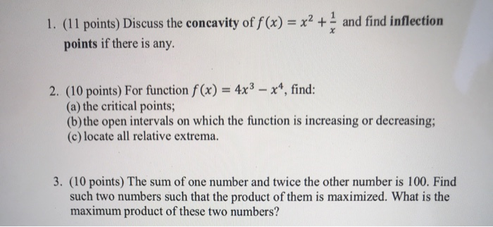 Solved 1. (11 points) Discuss the concavity of f(x) = x2 + | Chegg.com