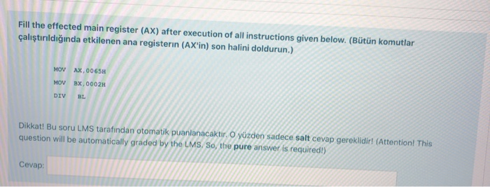 Solved Fill the effected main register (AX) after execution | Chegg.com