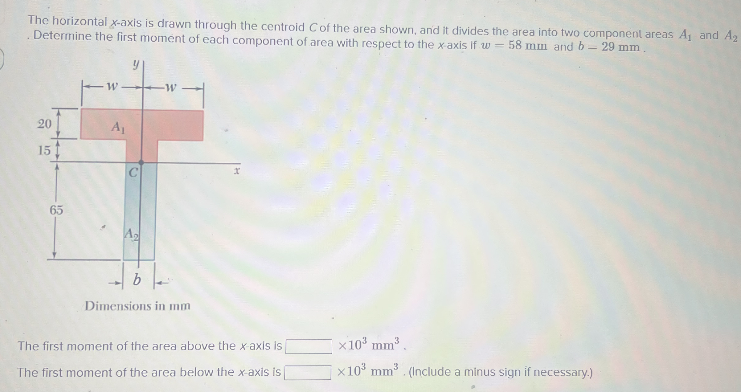 Solved The horizontal x-axis is drawn through the centroid C | Chegg.com