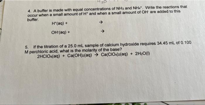 Solved 4. A buffer is made with equal concentrations of NH3 | Chegg.com