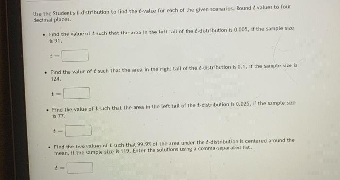 Solved Use the Student's t-distribution to find the t-value | Chegg.com