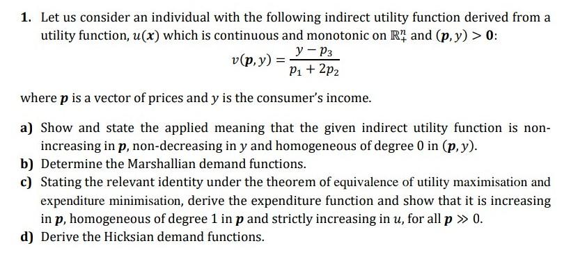Solved 1. Let us consider an individual with the following | Chegg.com