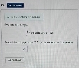 Solved Attempt 2:3 ﻿attempts remainingEvaluate the | Chegg.com