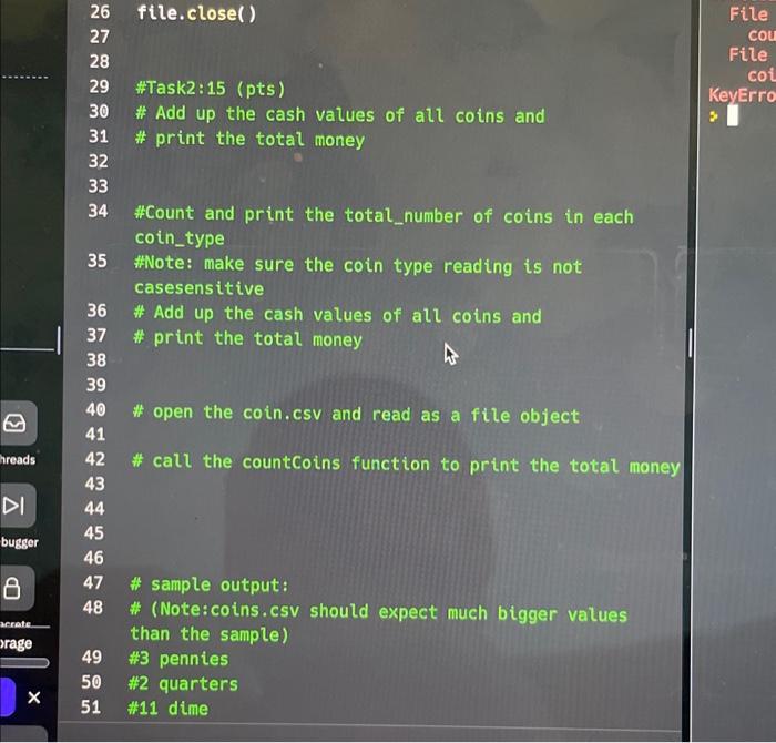 5 Ineading from coins.csv file. The file's contents | Chegg.com