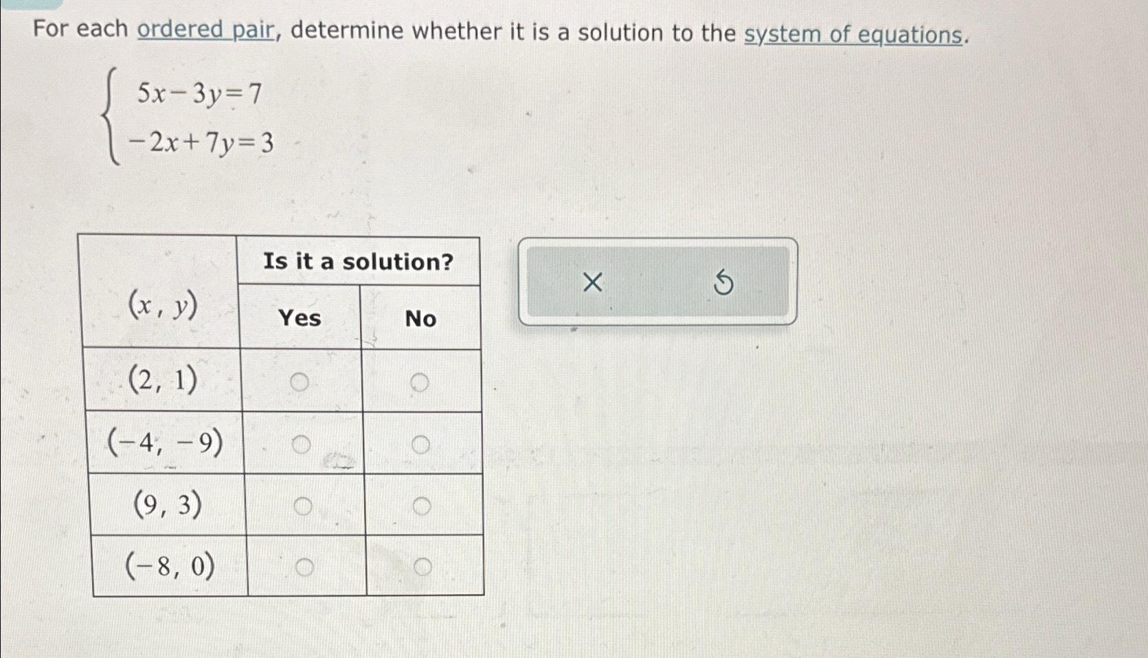 Solved For each ordered pair, determine whether it is a | Chegg.com