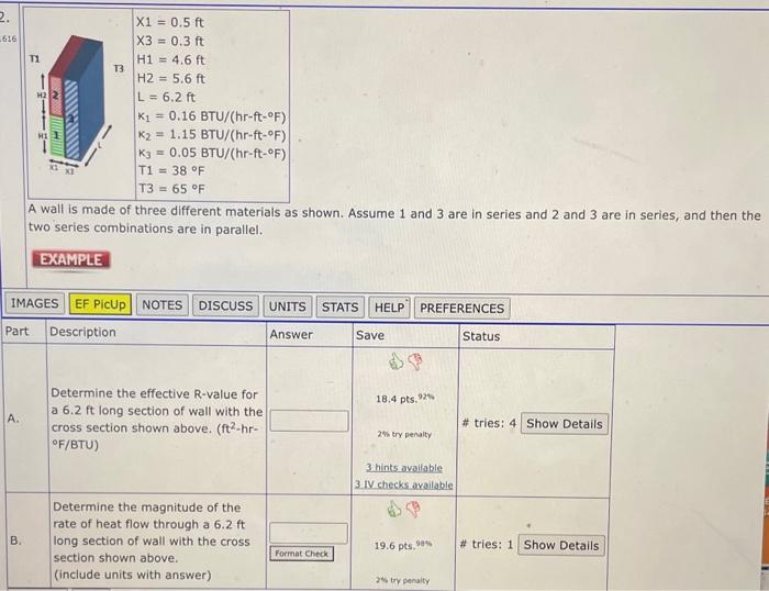 Solved A wall is made of three different materials as shown. | Chegg.com
