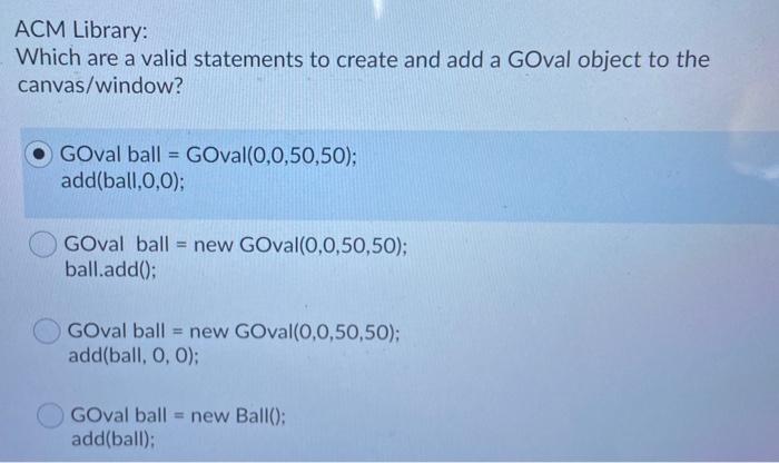 Solved ACM Library: Which are a valid statements to create | Chegg.com