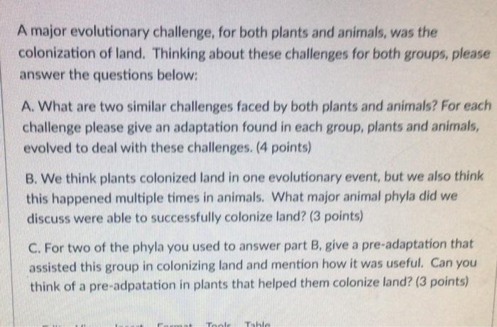 Solved A major evolutionary challenge, for both plants and | Chegg.com
