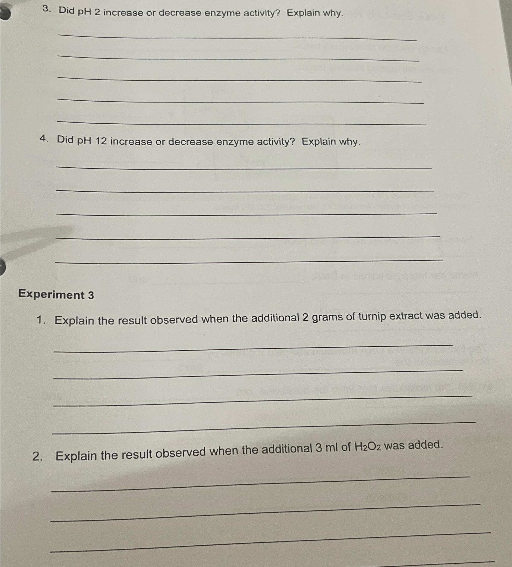 Solved Did pH 2 ﻿increase or decrease enzyme activity? | Chegg.com