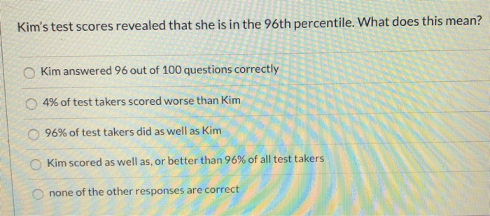 Solved Kim's test scores revealed that she is in the 96th | Chegg.com