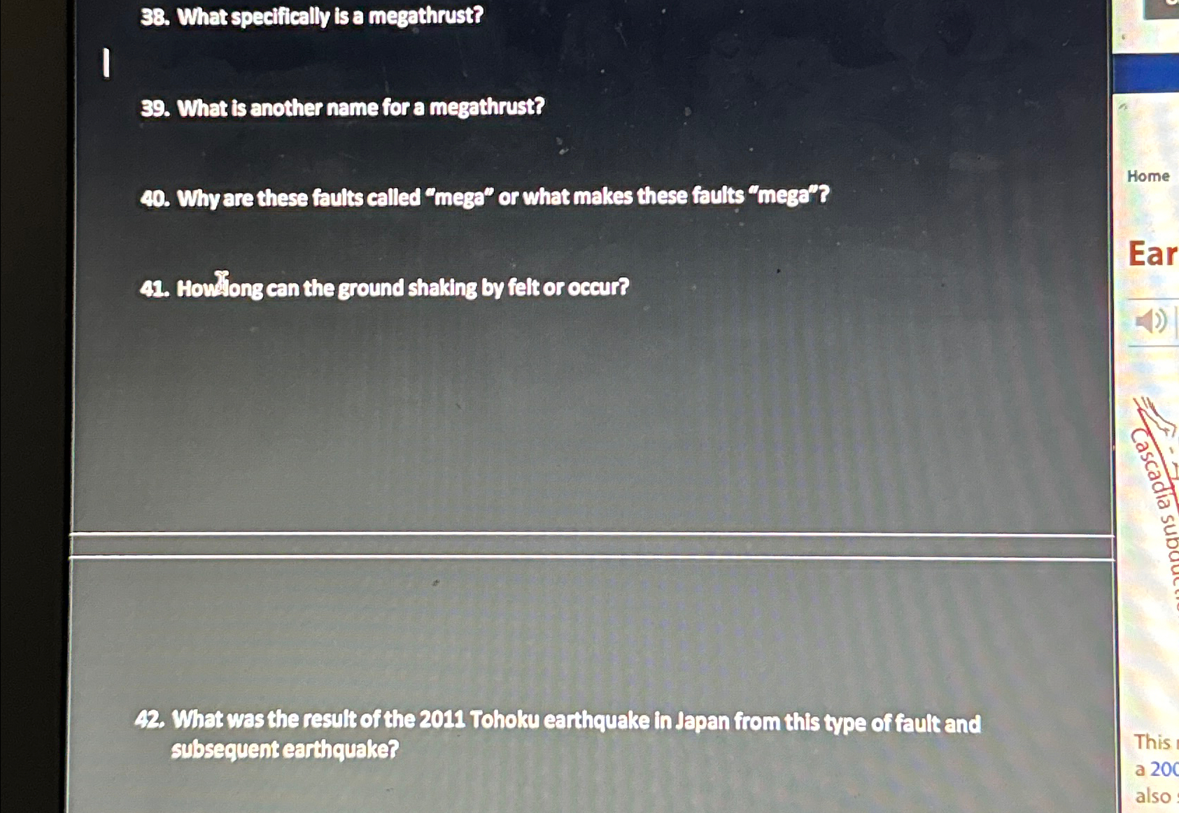 Solved What specifically is a megathrust?What is another | Chegg.com