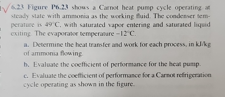 Solved 6.23 ﻿Figure P6.23 ﻿shows a Carnot heat pump cycle | Chegg.com