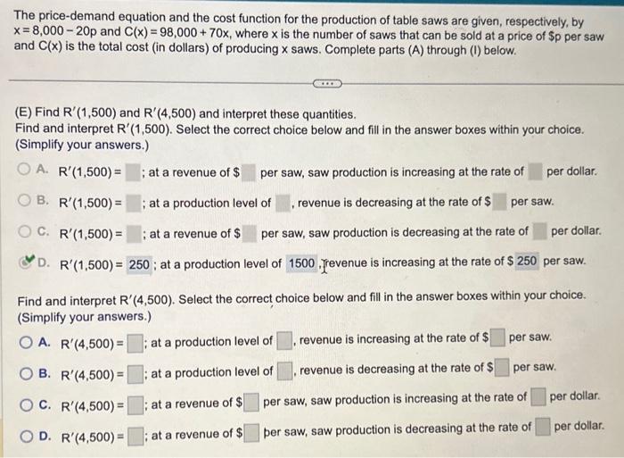Solved The price-demand equation and the cost function for | Chegg.com