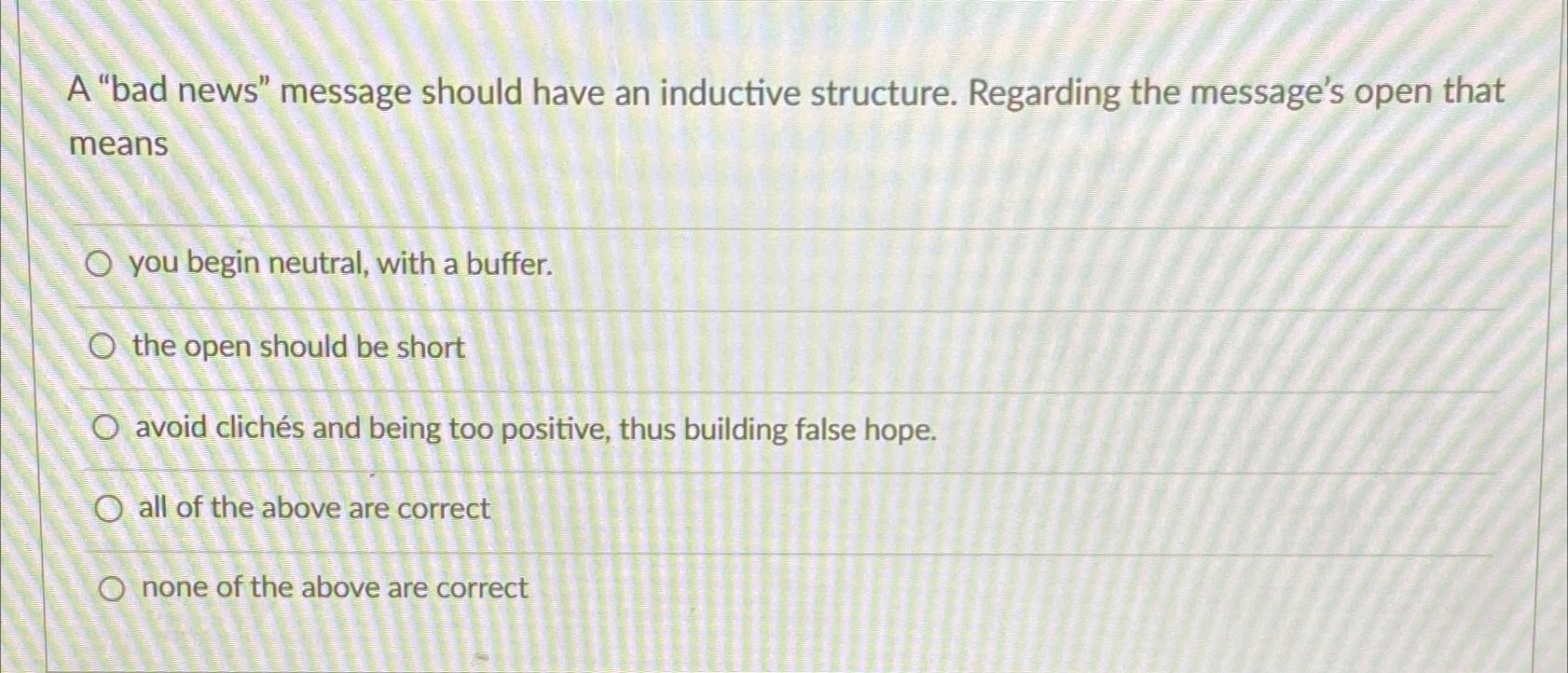 Solved A "bad news" message should have an inductive | Chegg.com