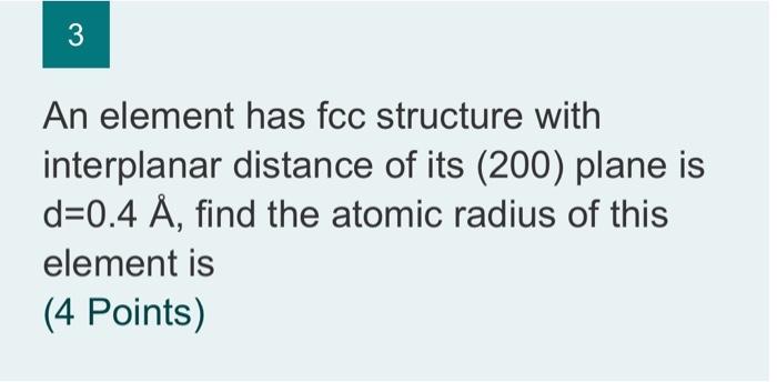 Solved 3 An element has fcc structure with interplanar | Chegg.com