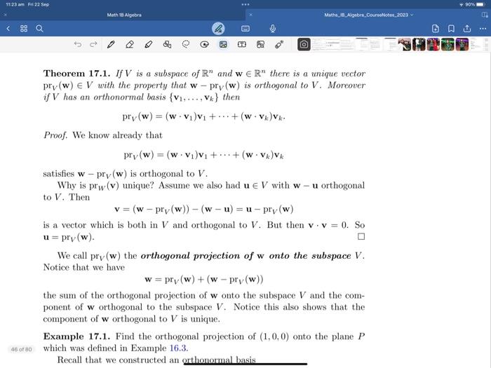 Solved Algebra Let W⊆Rn be a subspace. Recall from Example | Chegg.com