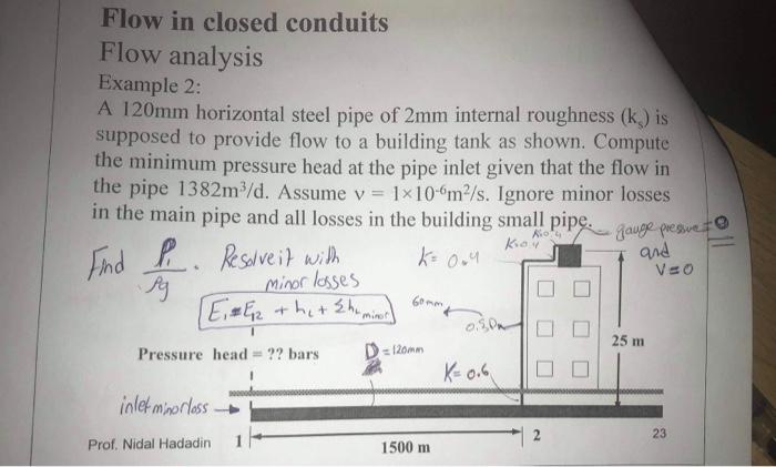 Solved Flow in closed conduits Flow analysis Example 2: A | Chegg.com