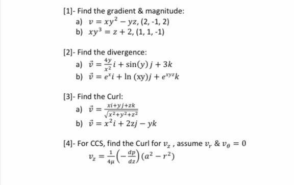 Solved [1]- Find the gradient \& magnitude: a) | Chegg.com