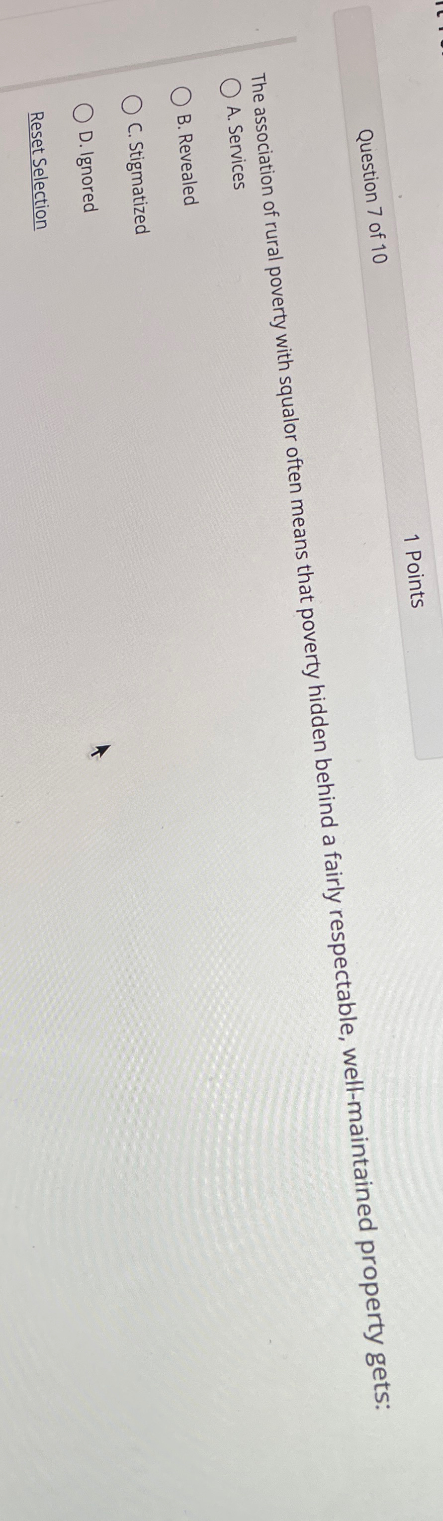 Solved Question 7 ﻿of 101 ﻿PointsThe association of rural | Chegg.com