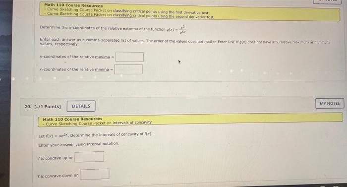 Solved Math 110 Course Resources Curve Sketching Course | Chegg.com