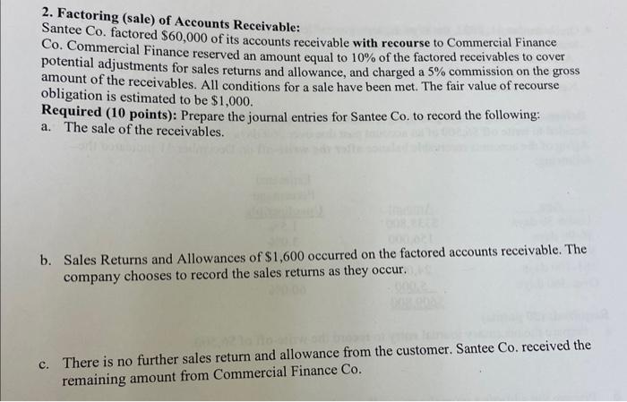 Solved 2. Factoring (sale) of Accounts Receivable: Santee | Chegg.com