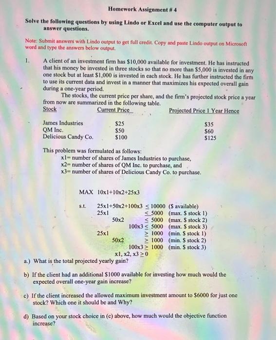 Solved Homework Assignment # 4 Solve the following questions | Chegg.com