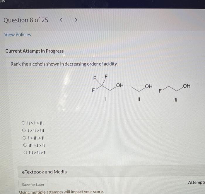 Solved Rank the alcohols shown in decreasing order of | Chegg.com