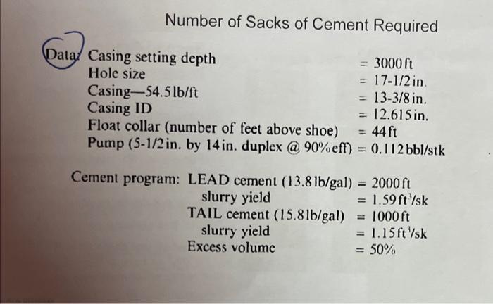 Solved Number of Sacks of Cement Required mple 4.1 From the | Chegg.com