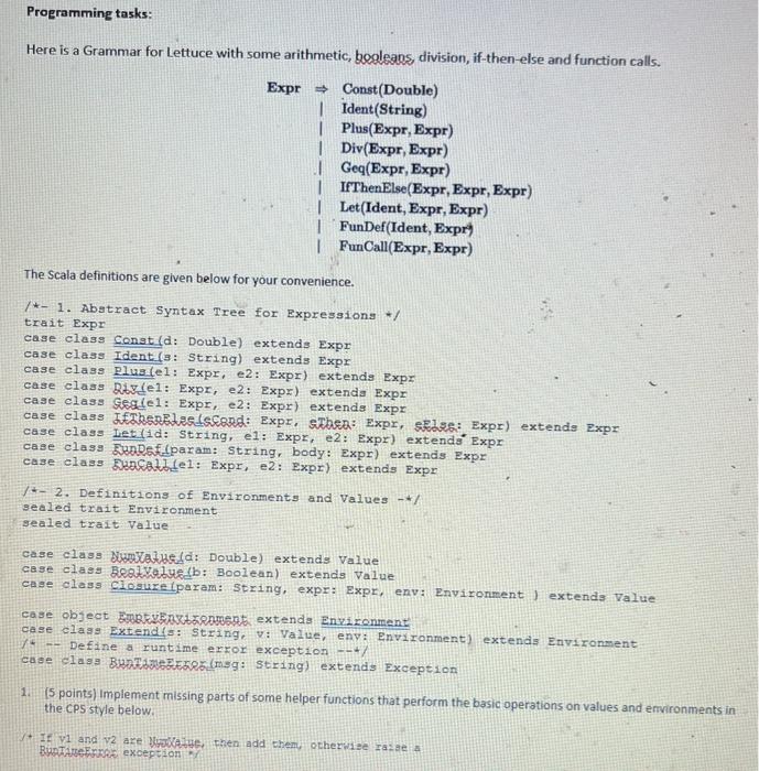 Solved Programming tasks: Here is a Grammar for Lettuce with | Chegg.com