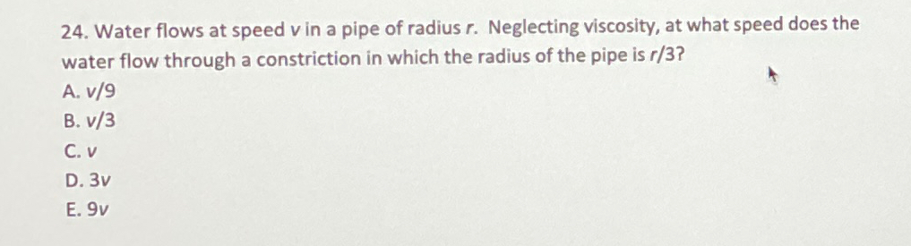 Solved Water flows at speed v ﻿in a pipe of radius r. | Chegg.com