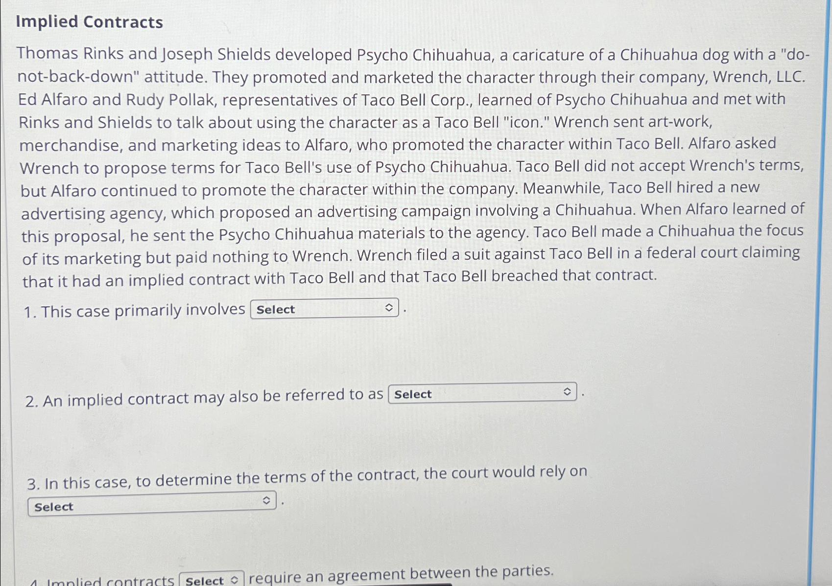 Solved Implied ContractsThomas Rinks and Joseph Shields | Chegg.com