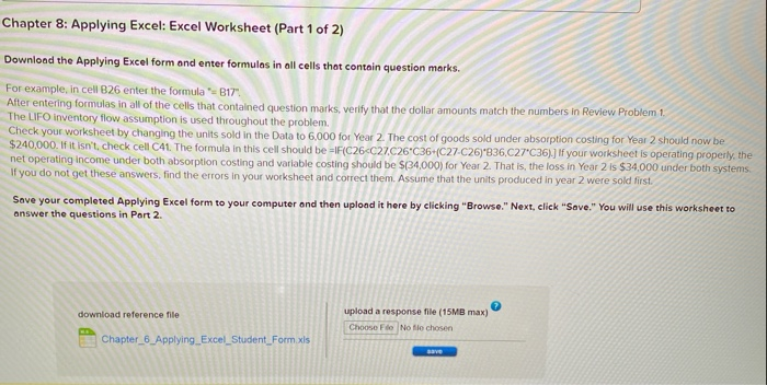 Chapter 8: Applying Excel: Excel Worksheet (Part 1 of | Chegg.com